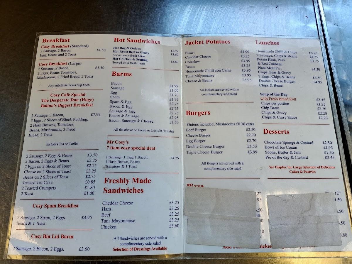 Menu at The Cosy Cafe, Bolton, Bolton Market Ashburner Street