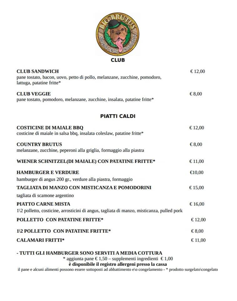 Menu at Big Brutus pub & bar, Poggio Terzarmata