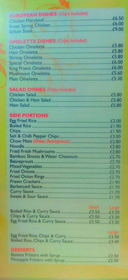 Menu at Canton restaurant, Alloa