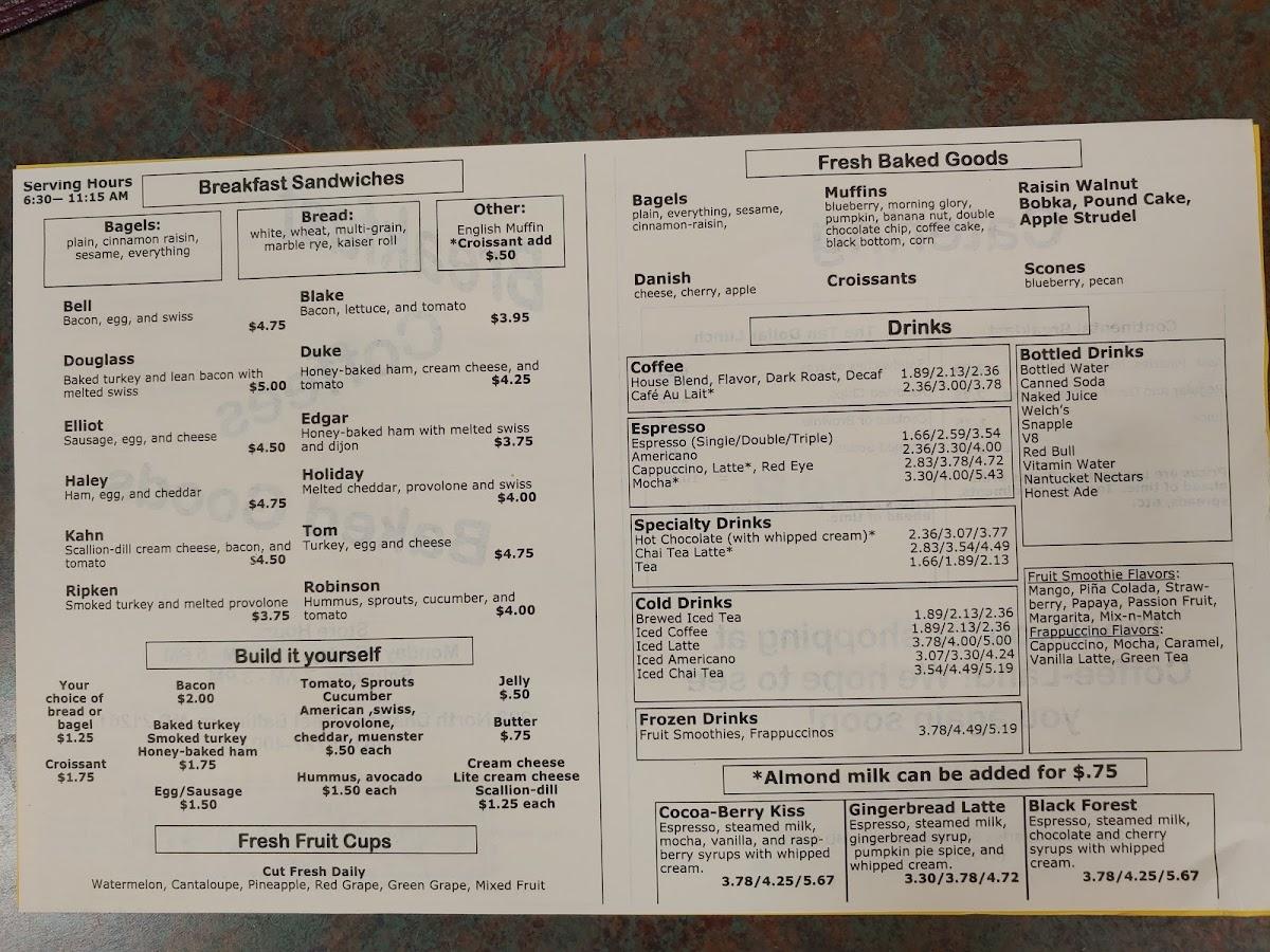 Menu at Coffee Land cafe, Baltimore