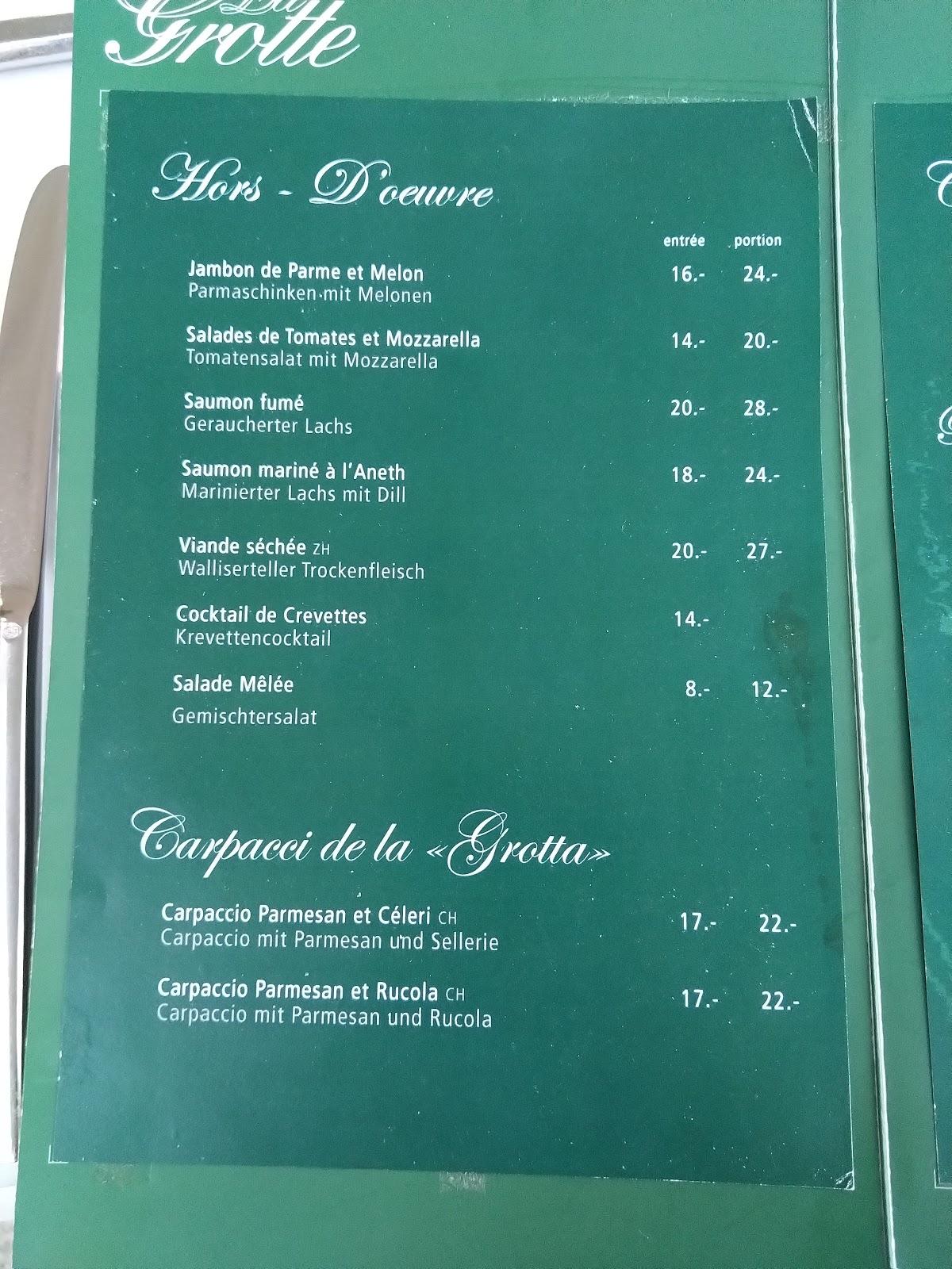 Menu au La Grotte Restaurant, Sierre