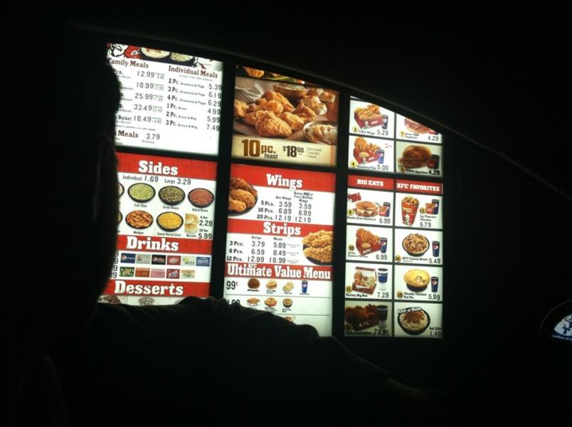 Menu at KFC fast food, Phoenix, N 7th Ave