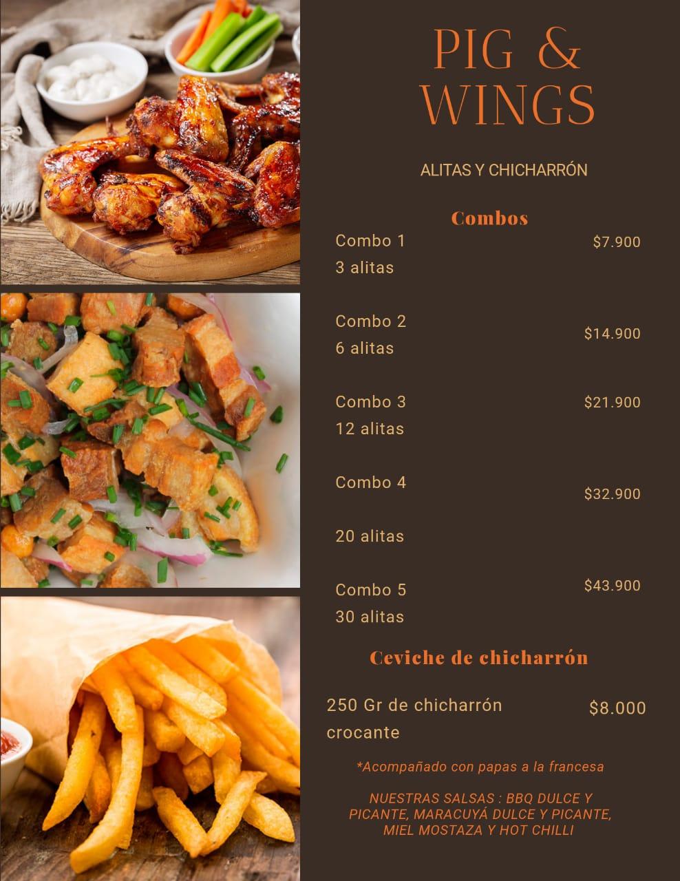 Menu at Pig & Wings restaurant, Bello