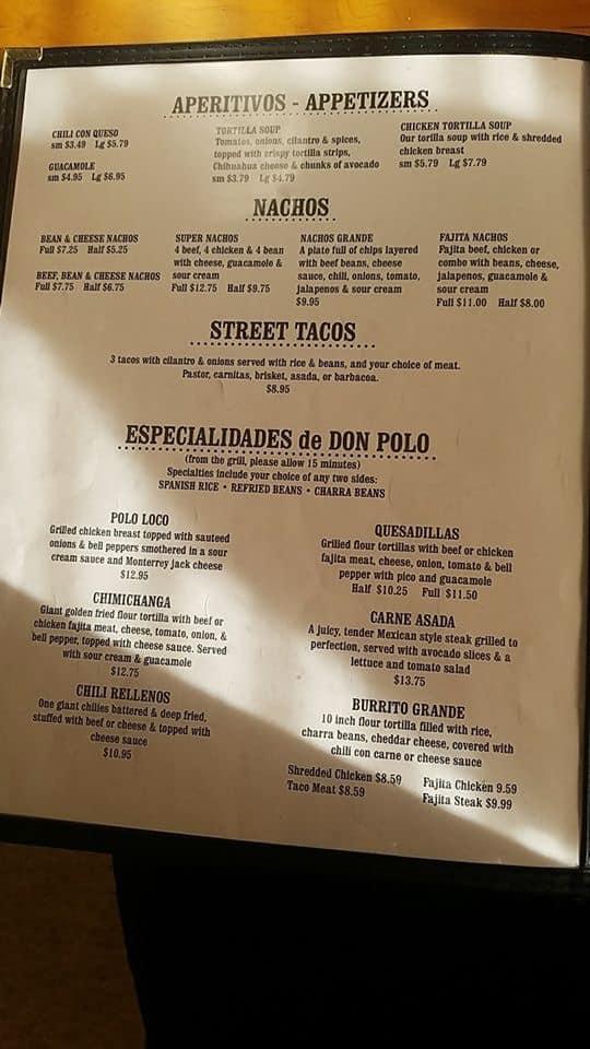 Carta de Polo's Mexican Cafe, Weatherford, Fort Worth Hwy