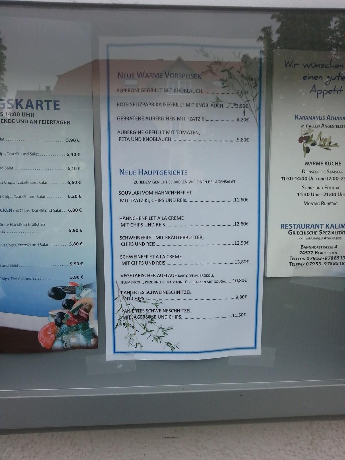Speisekarte von Restaurant Kalimera, Blaufelden