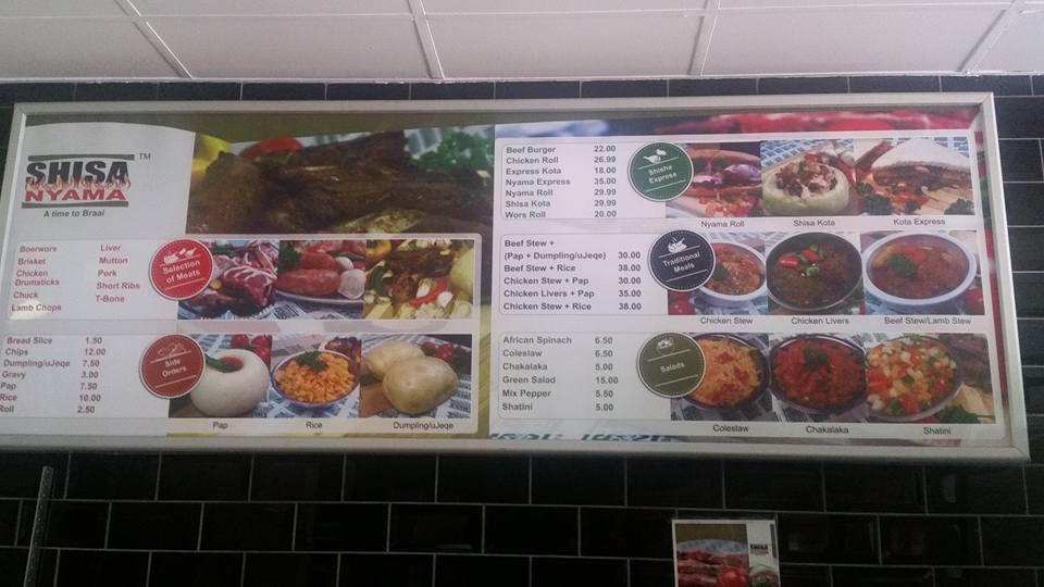 Menu at Shisa Nyama a time to Braai restaurant, East London
