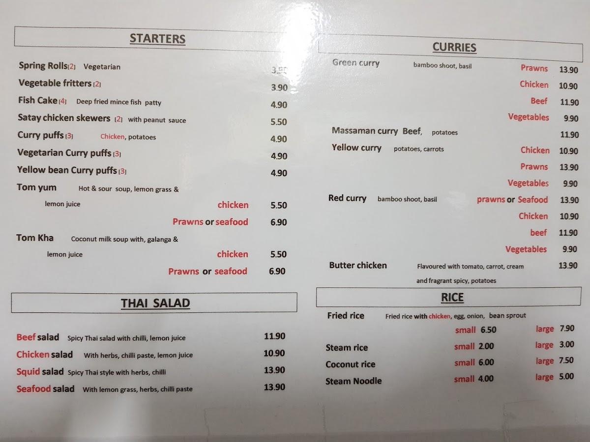 Menu at Smile Thai restaurant, Dover Gardens