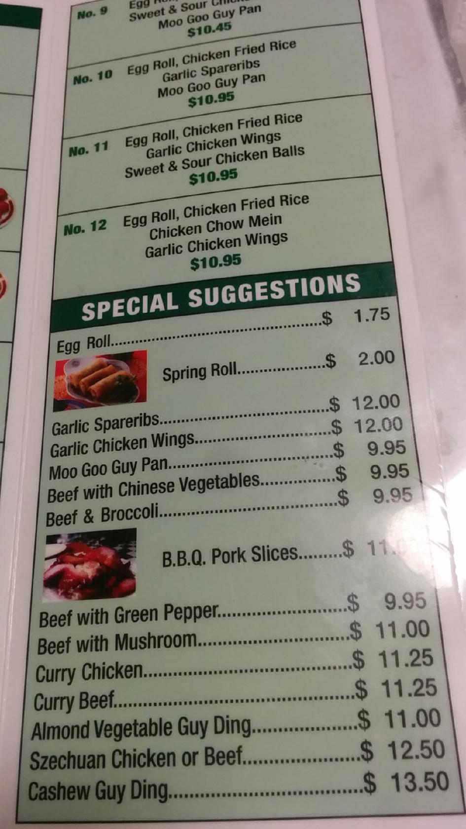 Menu at Won Wong restaurant, Dieppe