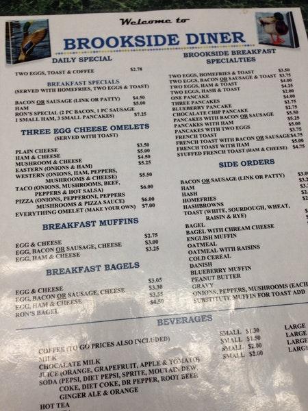 Menu at Brookside Diner, Watertown, State St
