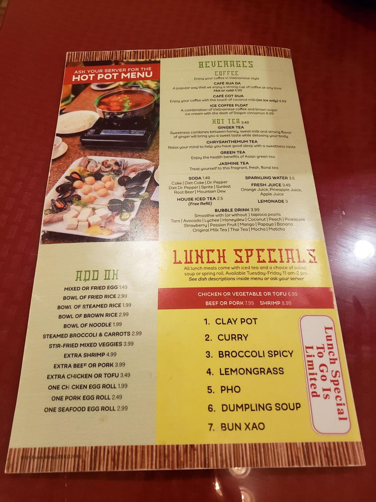 Menu at Clay Pot Restaurant, Waco, 416 Franklin Ave