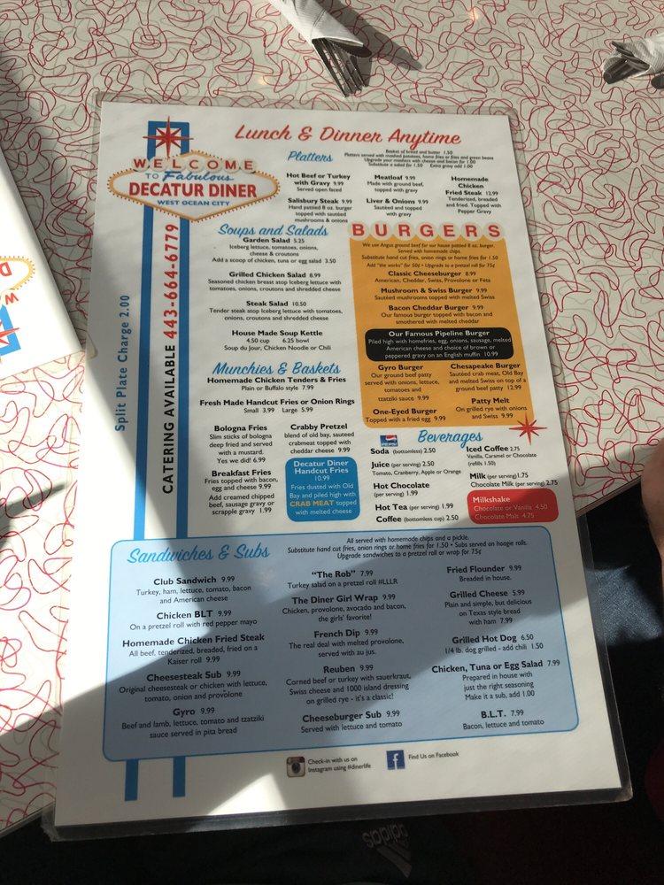 Menu at Decatur Diner restaurant, West Ocean City