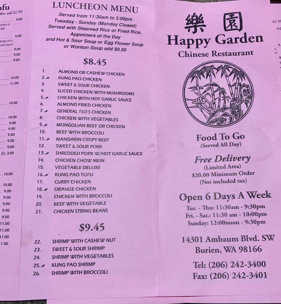 Menu at Happy Garden Chinese Restaurant, Burien