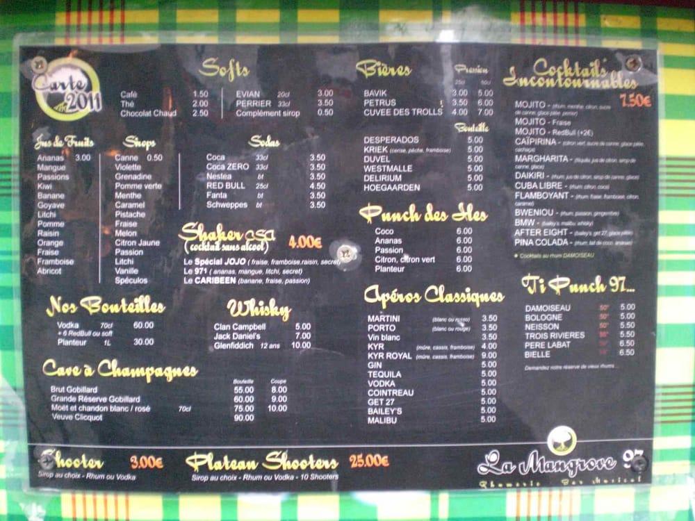 Menu at La Mangrove pub & bar, Lille