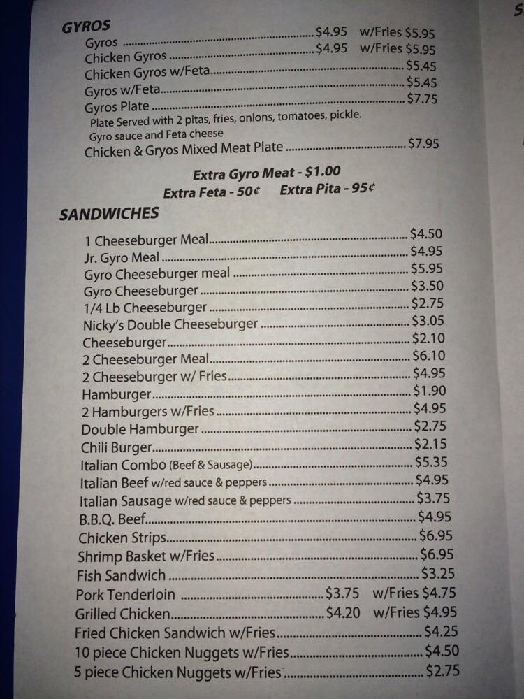 Menu at Nicky's Gyros restaurant, Portage, Melton Rd