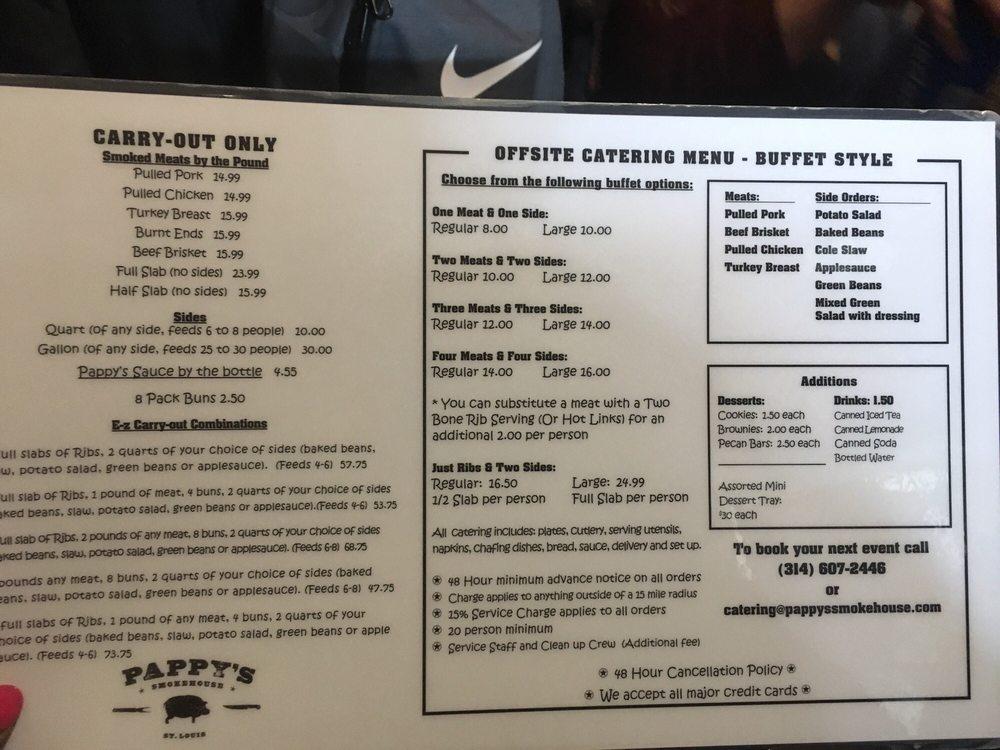 Menu at Pappy's Smokehouse BBQ, St. Louis