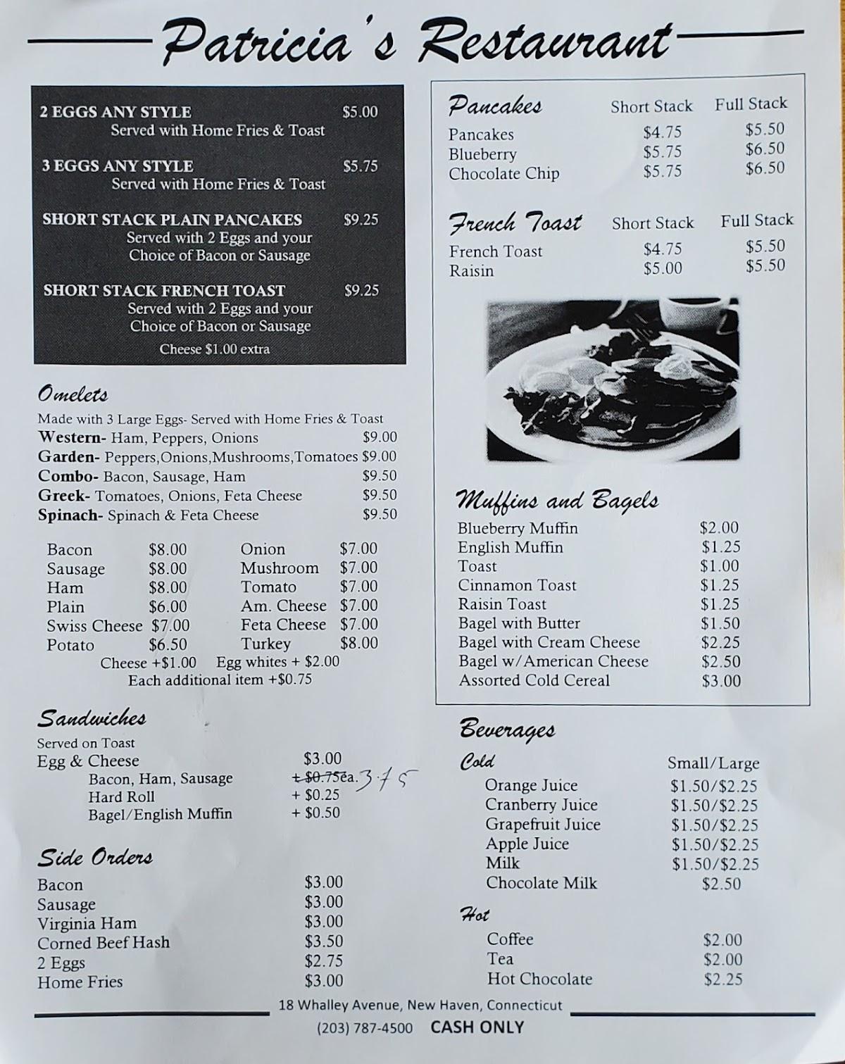 Menu at Patricia's Restaurant, New Haven