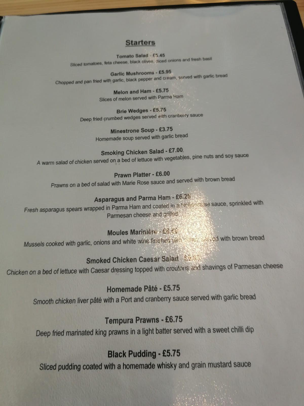 Menu at Portofinos restaurant, Cockermouth