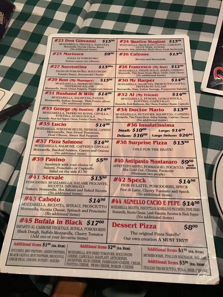 Menu at Giovanni Caboto pizzeria, Windsor