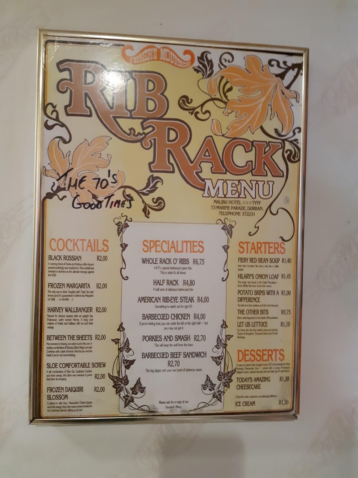 Menu at Grillers restaurant, Port Elizabeth