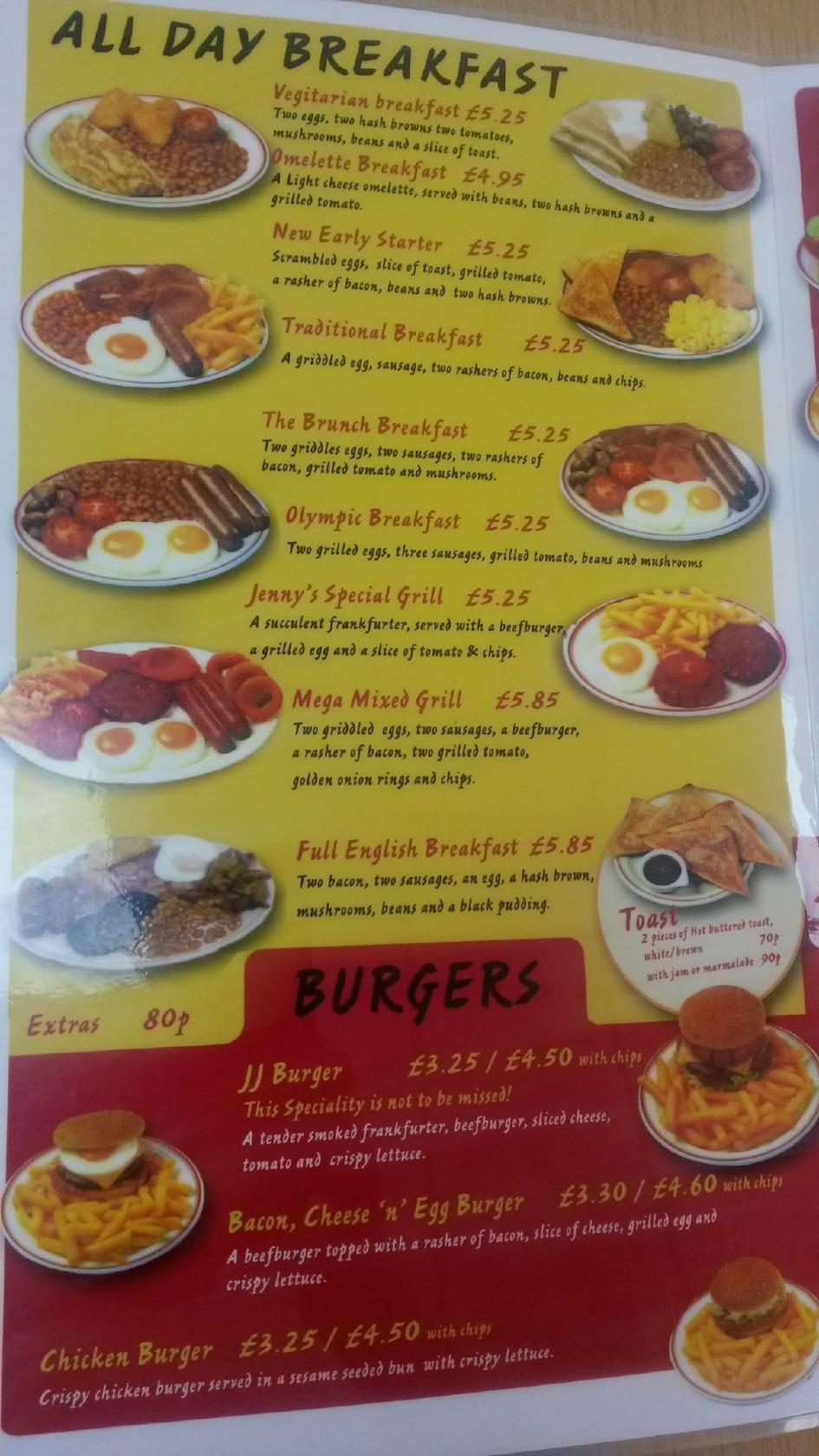 Menu at Jenny's Café & Restaurant, Wellingborough