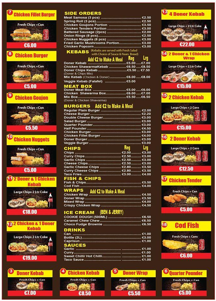 Menu at Kebab.corner restaurant, Limerick