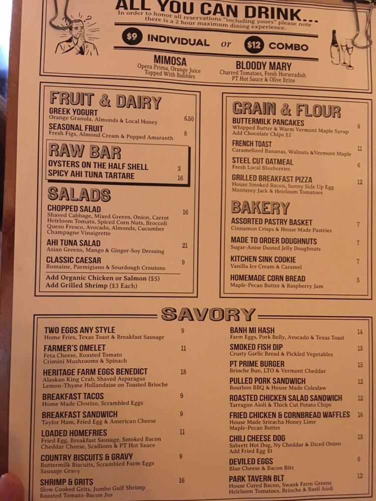 Menu at Park Tavern pub & bar, Delray Beach