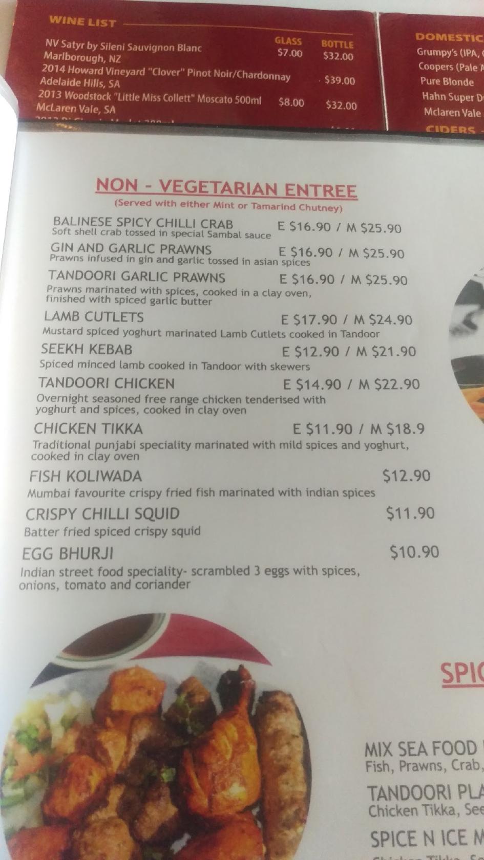 Menu at Spice N Ice restaurant, Port Adelaide