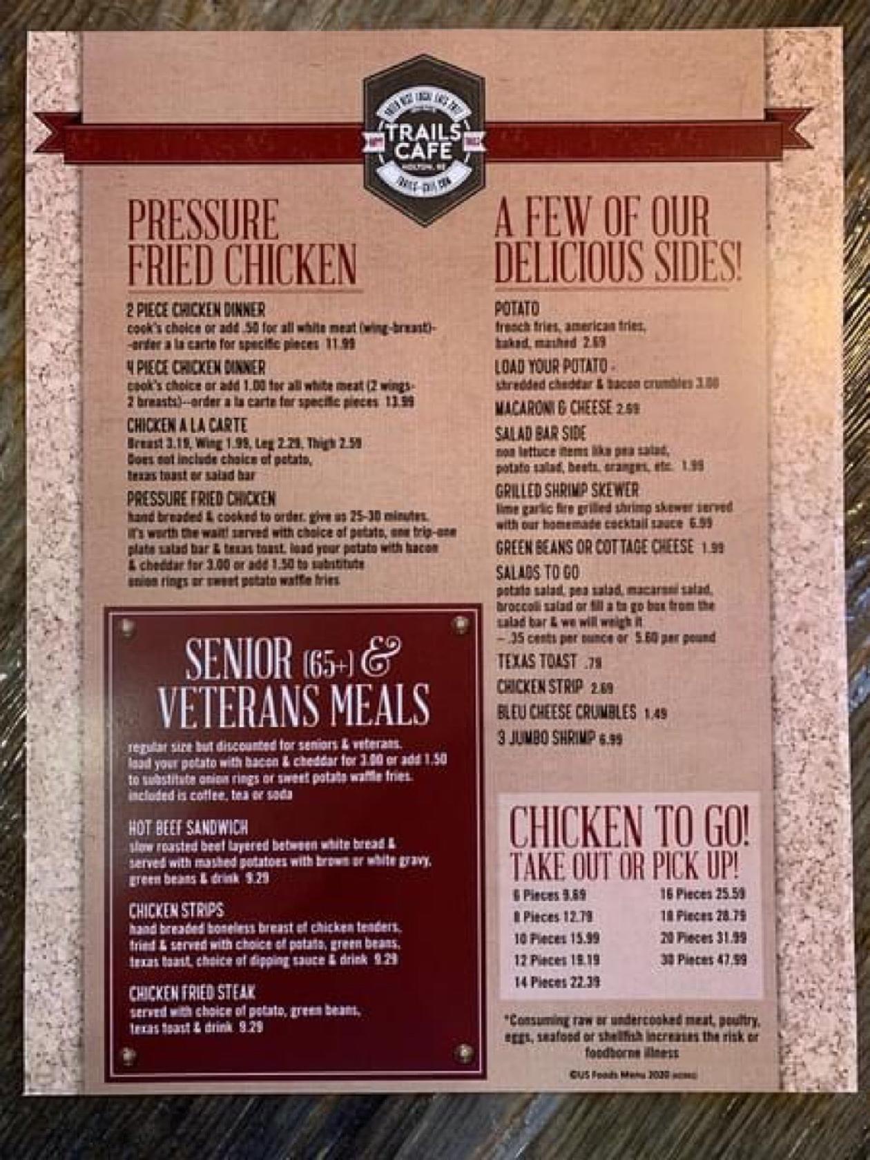 Menu at Trails Café cafe, Holton