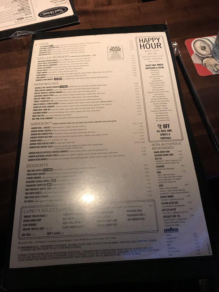 Menu at Yard House pub & bar, Orlando
