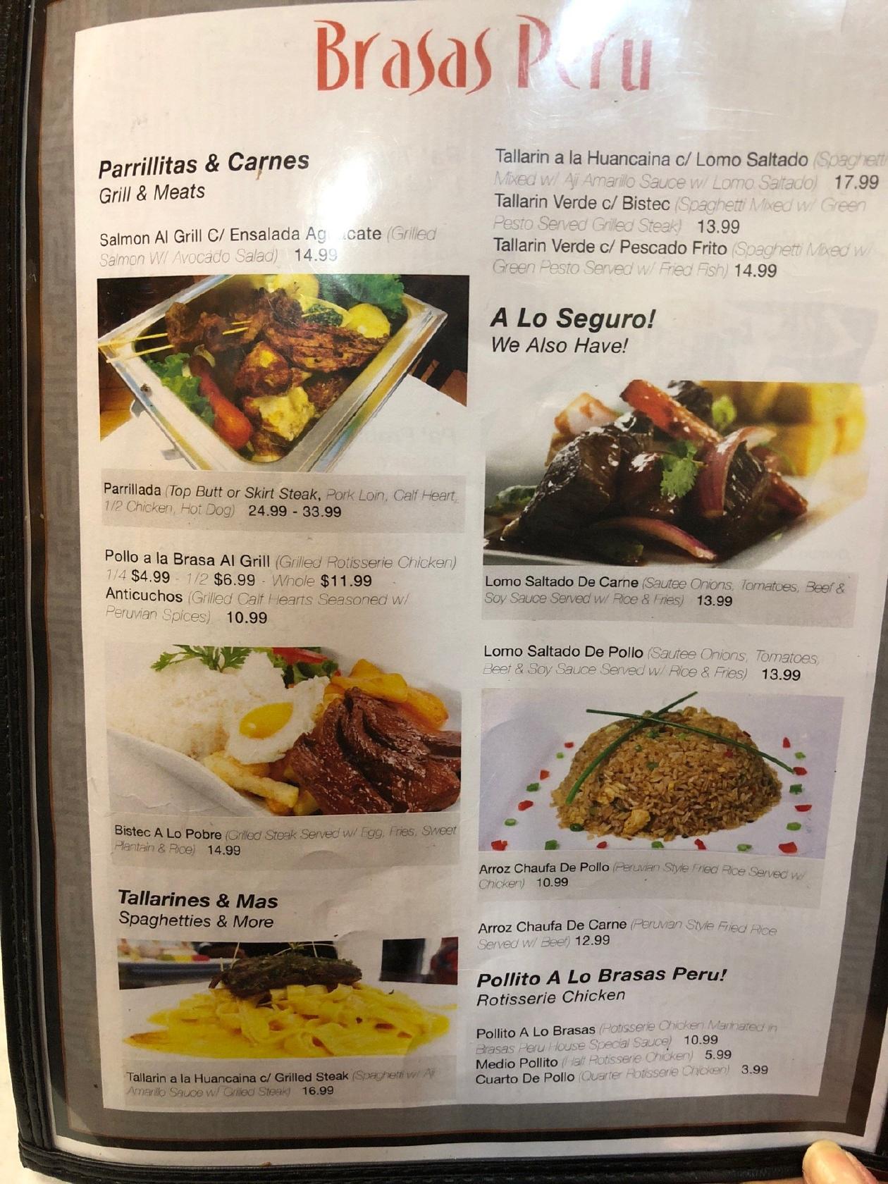 Carta del restaurante Brasas Peru Bistro, Franklin Square