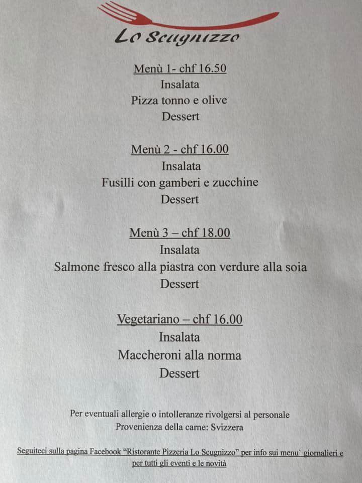 Menu at Lo Scugnizzo, Bellinzona, Viale Stefano Franscini 55