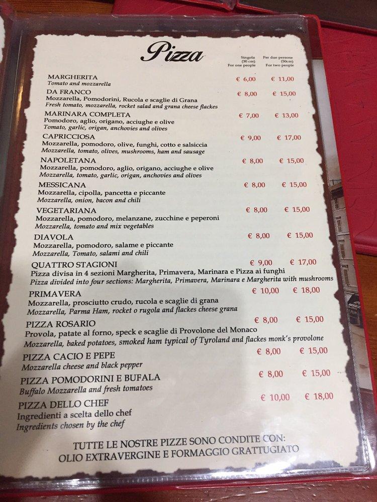 Menu da Pizzeria da Franco, Sorrento, Corso Italia