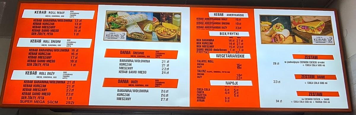 Menu at Saira Kebab, Węgierska Górka