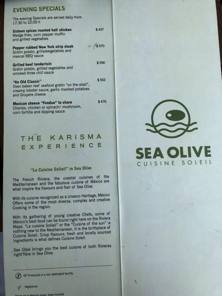 Menu at Sea Olive Restaurant, Playa del Carmen, Xcalacoco