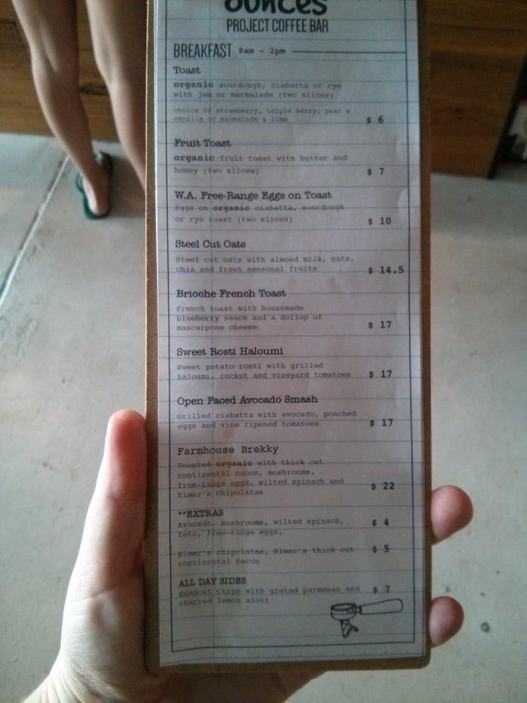 Menu at Sixteen Ounces cafe, Victoria Park