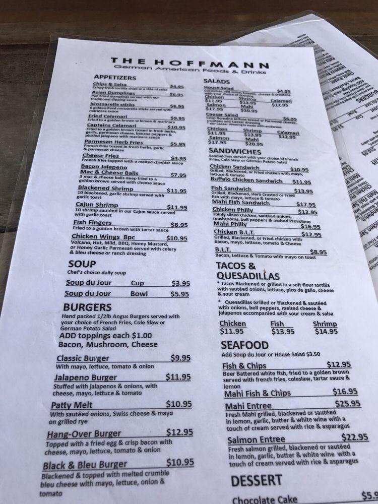 Menu at The Hoffmann restaurant, Jensen Beach