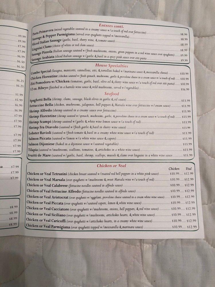 Menu at Bella Italian Cafe Restaurant, Tyler
