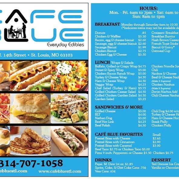 Menu at Cafe Blue, St. Louis