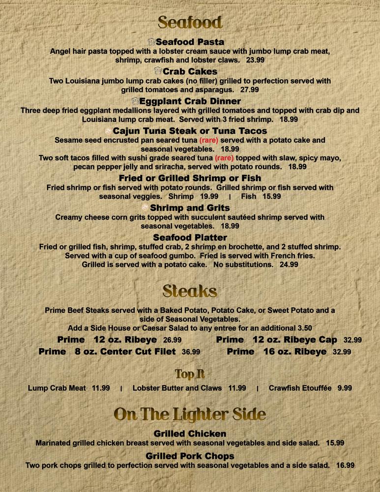 Menu at Cafe Josephine, Sunset