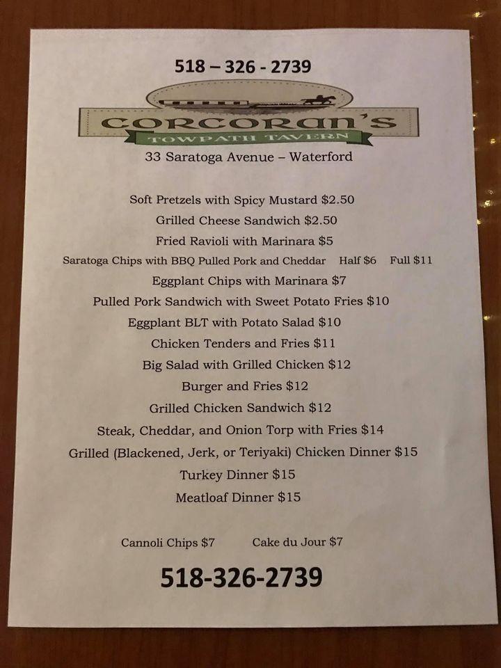 Menu at Corcoran's Tow Path Tavern pub & bar, Waterford