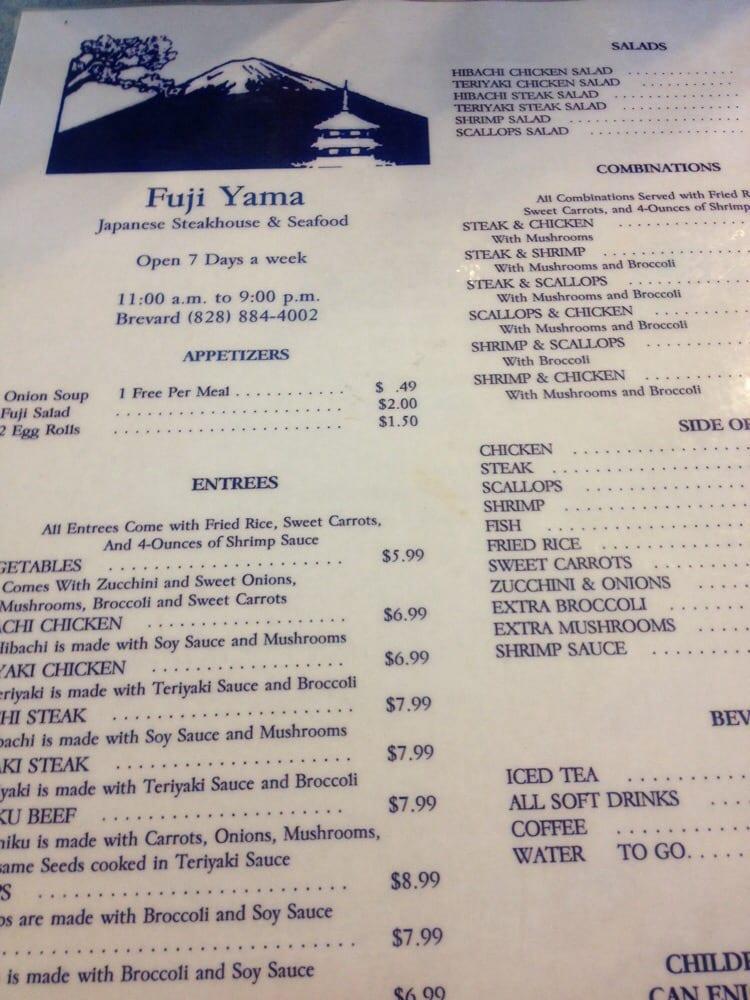 Menu at Fuji Yama steakhouse, Brevard