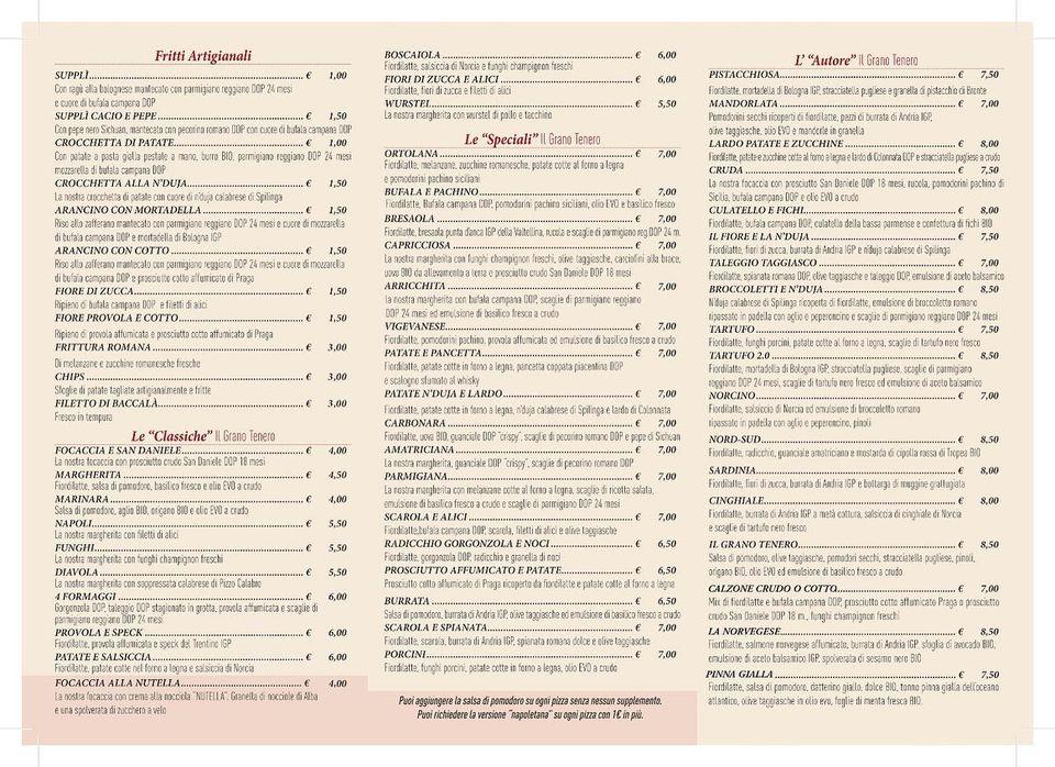 Menu da Il grano tenero pizzeria, Roma