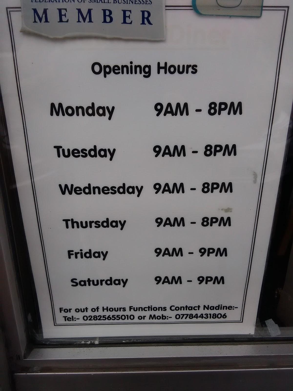Menu at Nadine's Diner fast food, Ballymena