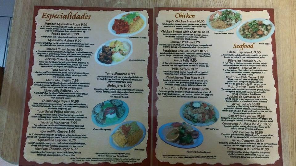 Menu at Pepe's Mexican Restaurant, Mount Pleasant, S Main St
