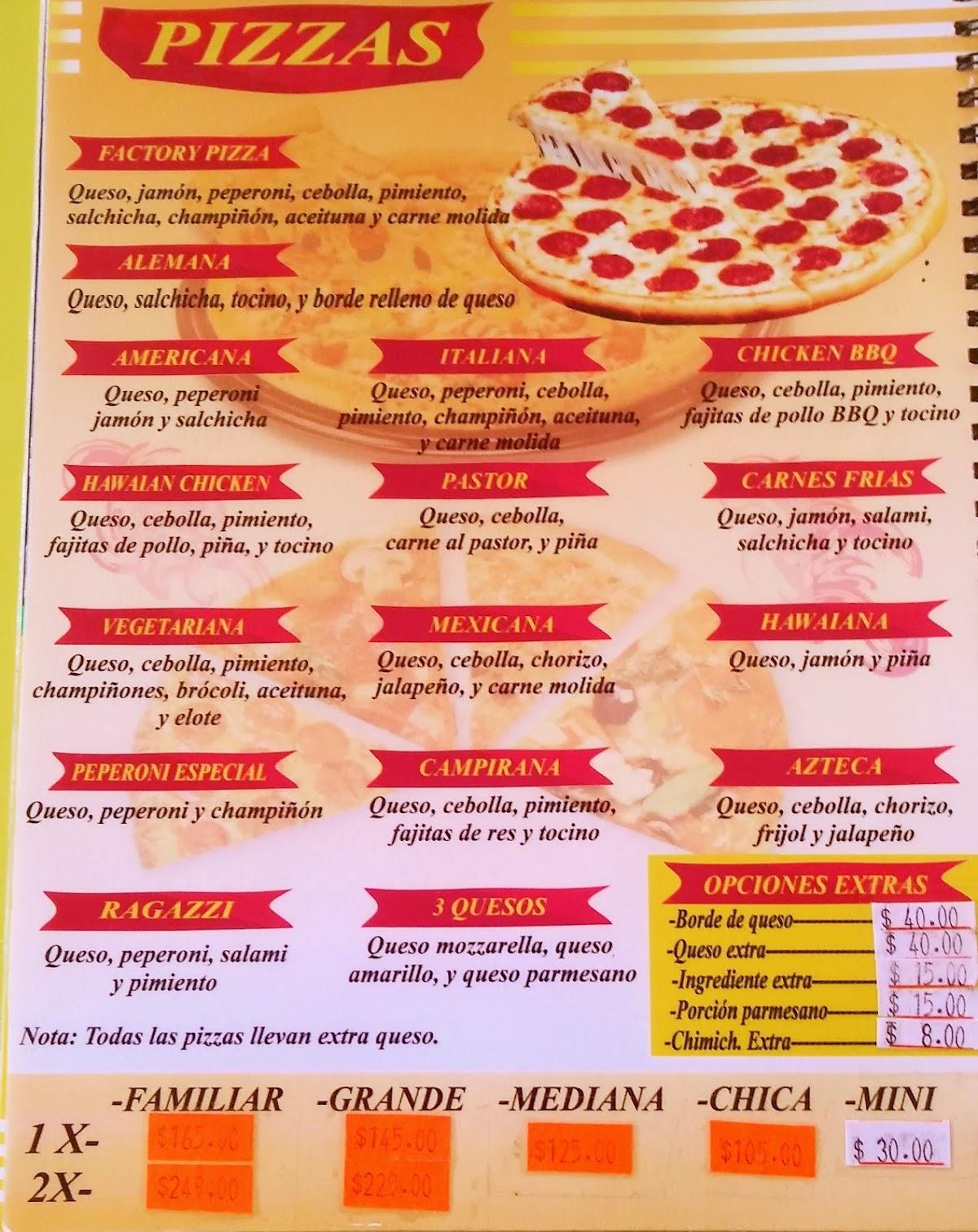 Carta del restaurante Pizzas Factory, Rincón del Tamayo
