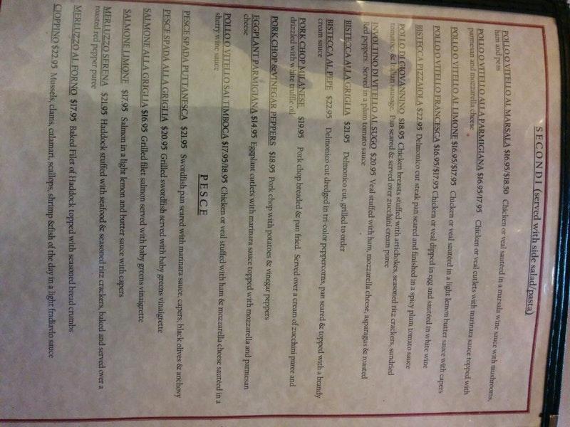 Menu at Ristorante Serena restaurant, Malden