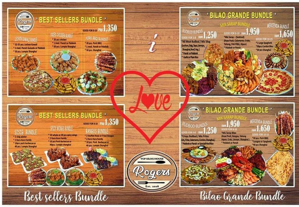 Menu at Roger's Top Silog House restaurant, Binangonan