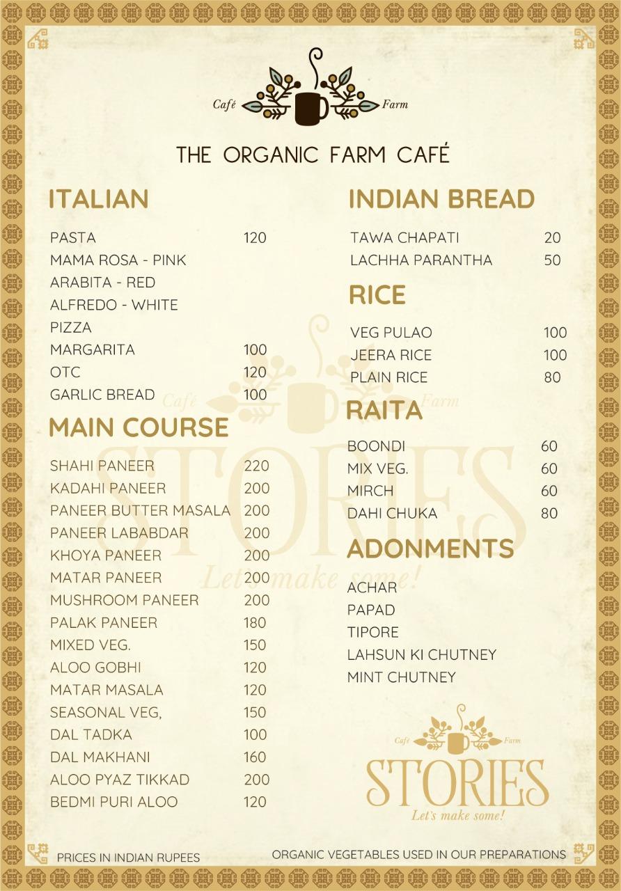 Menu at Stories- The Organic Farm Cafe ( a unit of Little Things ...