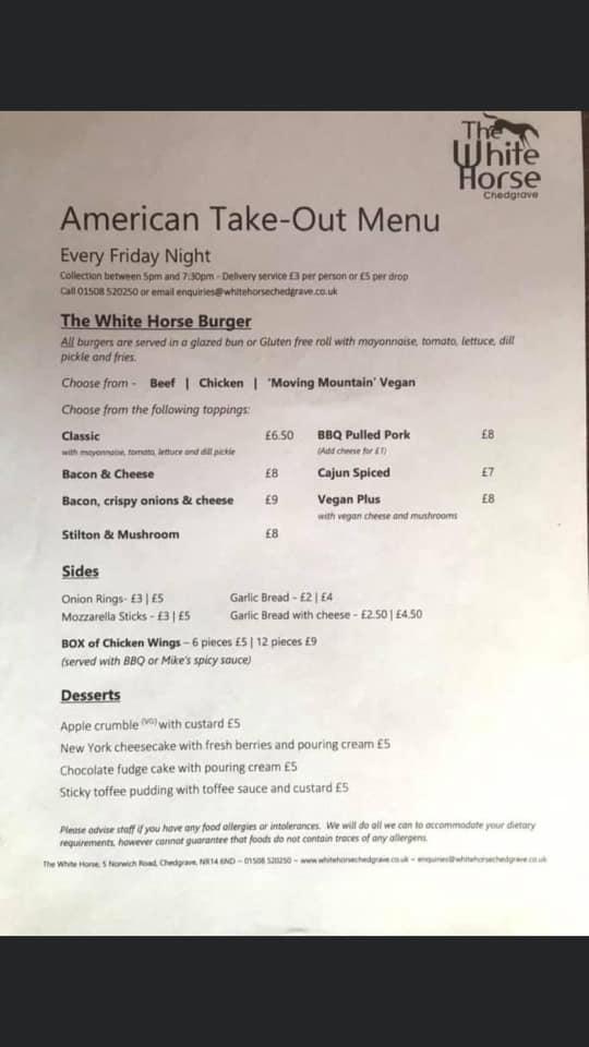 Menu at The White Horse pub & bar, Loddon