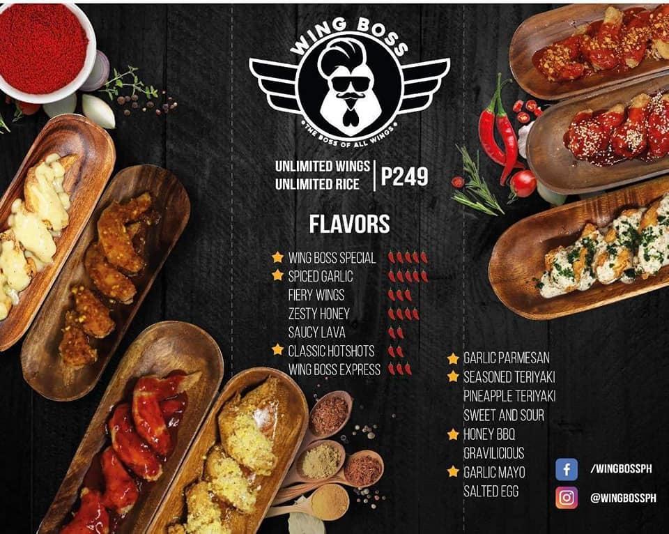 Menu at Wing Boss Poblacion restaurant, Davao City, P. Sobrecarey St